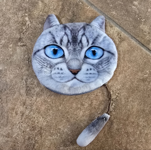 Bags | Grey Kitty Cat Face Mini Pouch | Poshmark